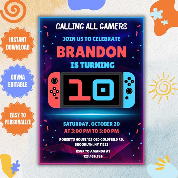 Nintendo Invitation - Etsy