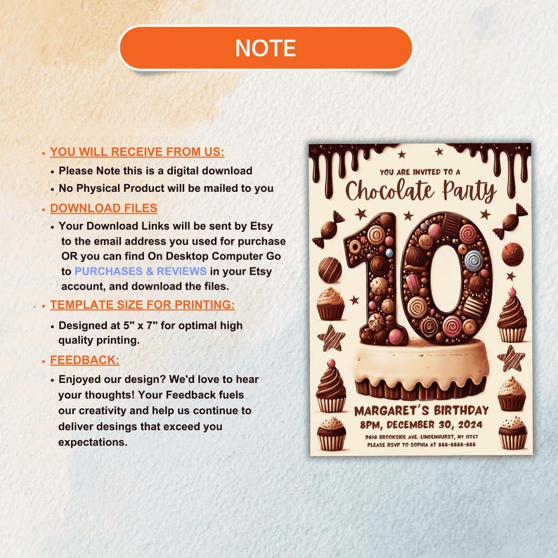 Editable Chocolate Birthday Party Invitation: Dessert Theme (digital ...