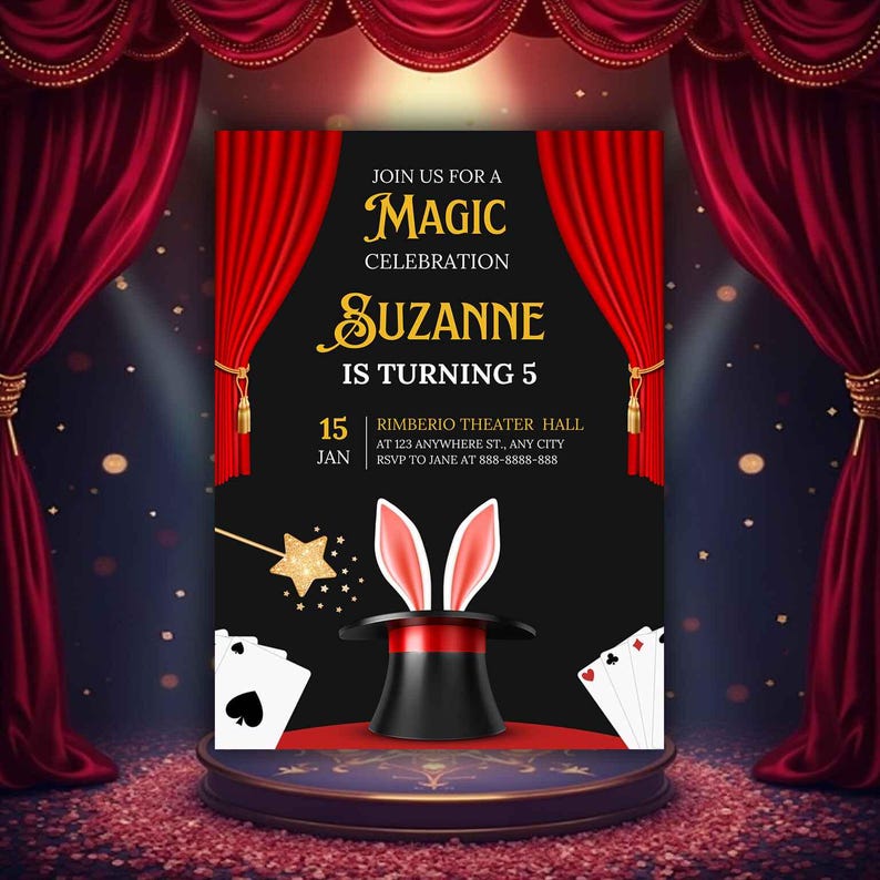 EDITABLE Magic Party Invitation, Magic Birthday Invitation, Magician ...