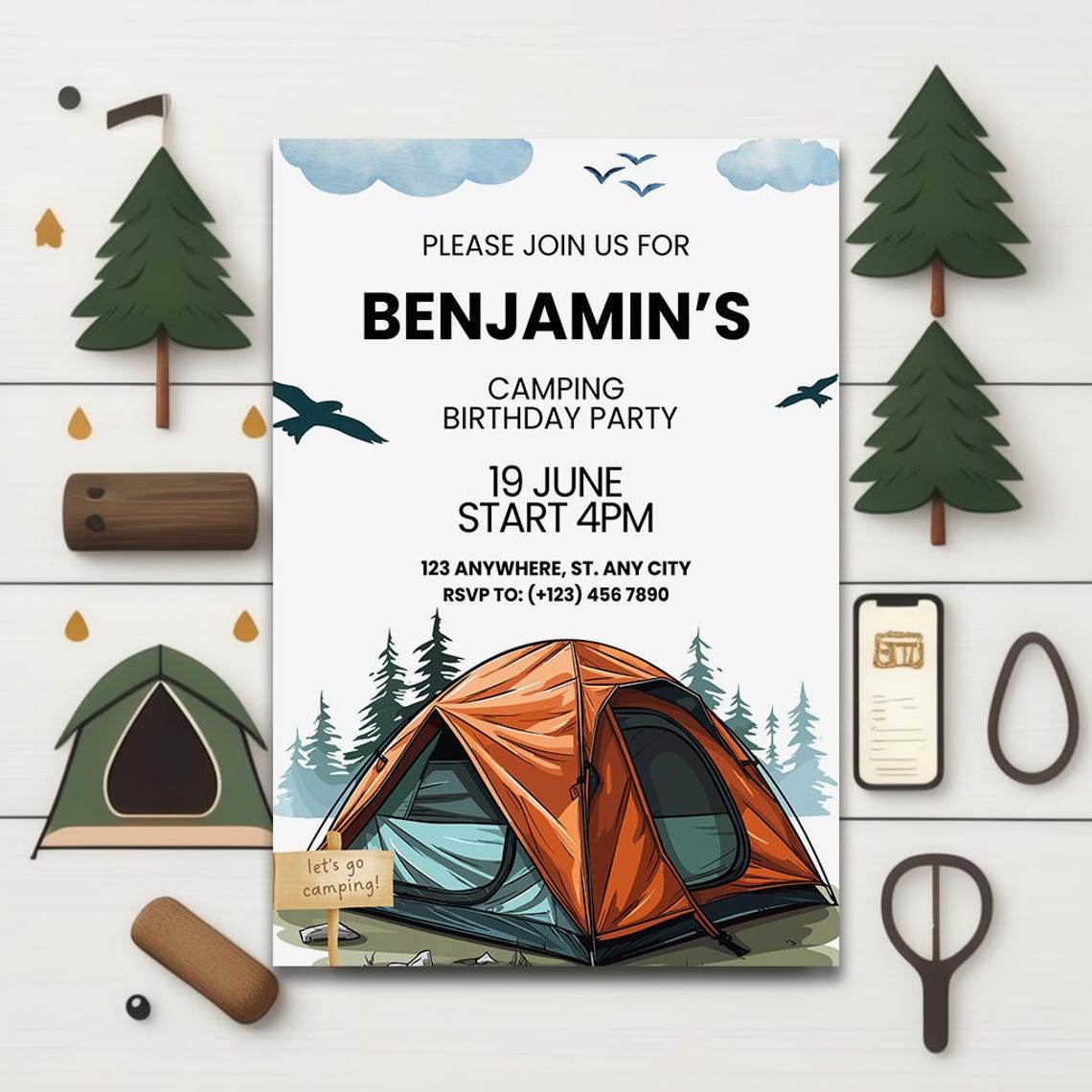 Editable Camping Birthday Party Invitation Template (digital Download ...