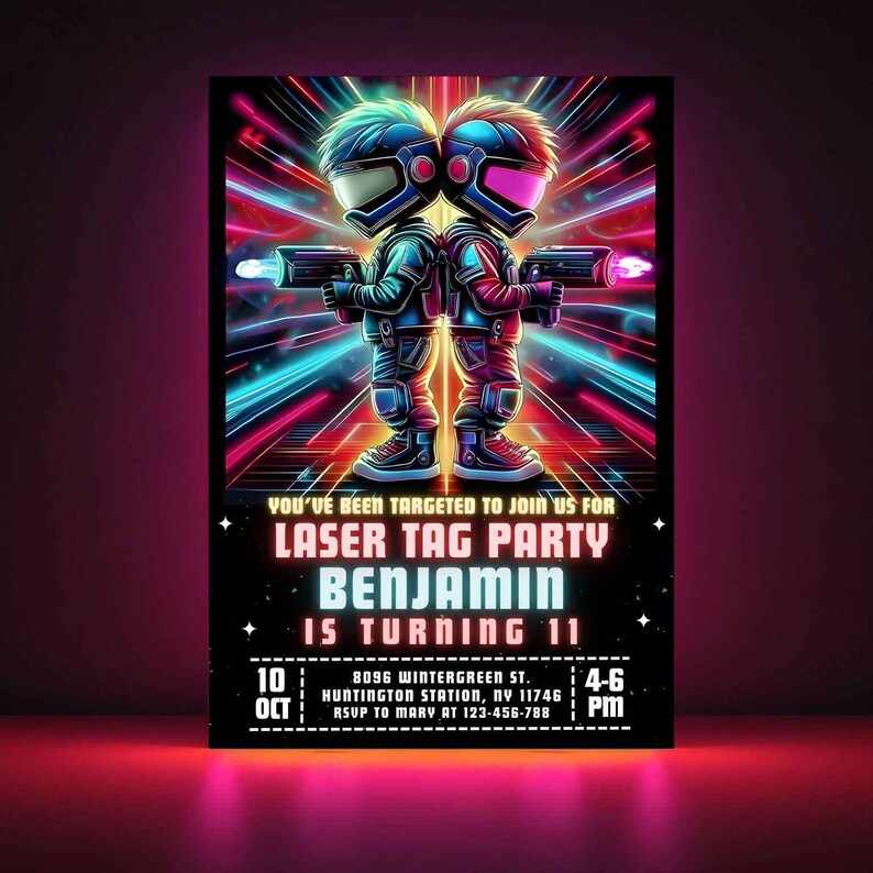 Editable Laser Tag Birthday Invitation, Neon Birthday Party Invite ...