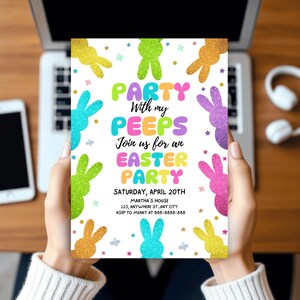 Editable Party With My Peeps Invitation Template, Peeps Bunny Invite ...