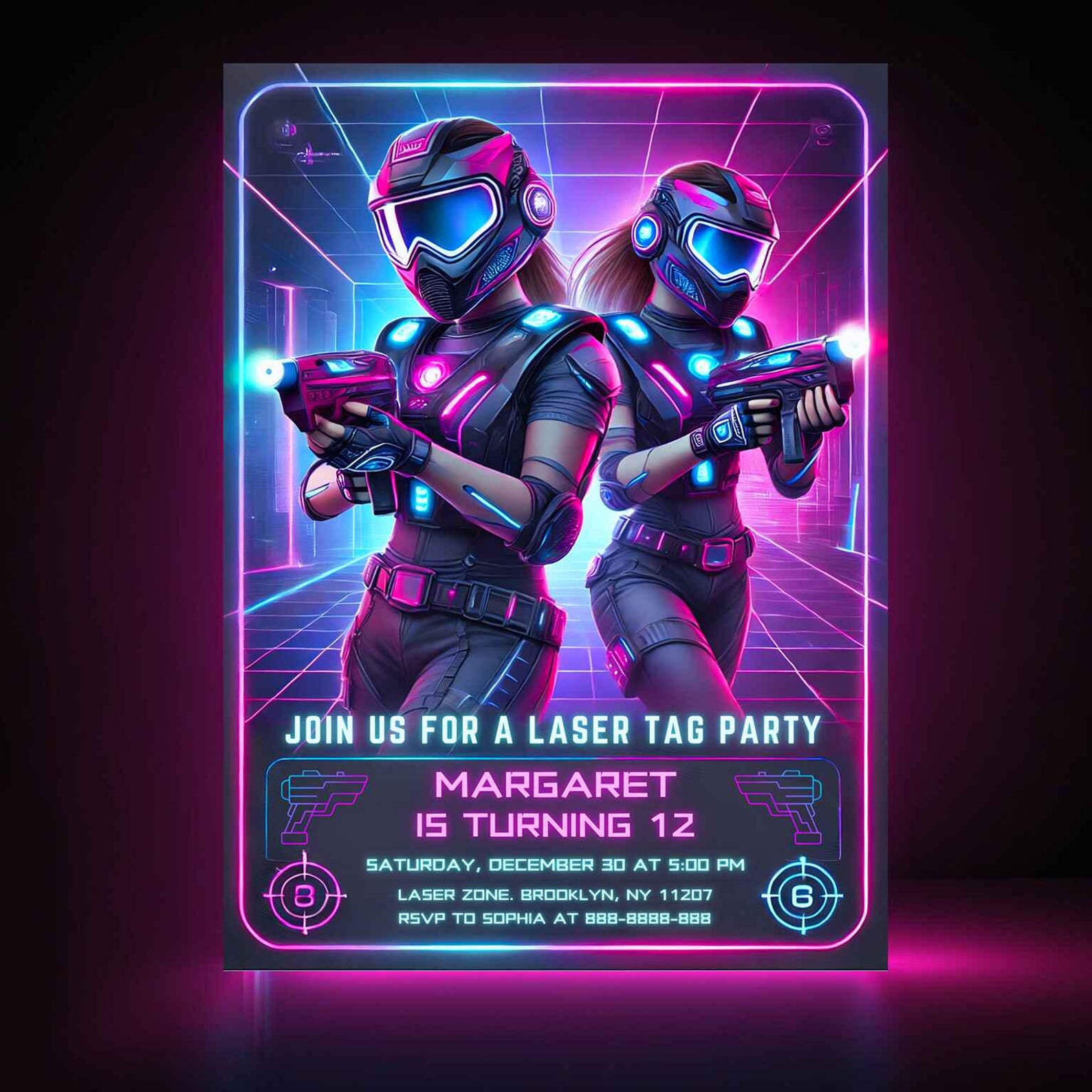 Editable Laser Tag Girls Birthday Invitation, Laser Tag Game Party ...