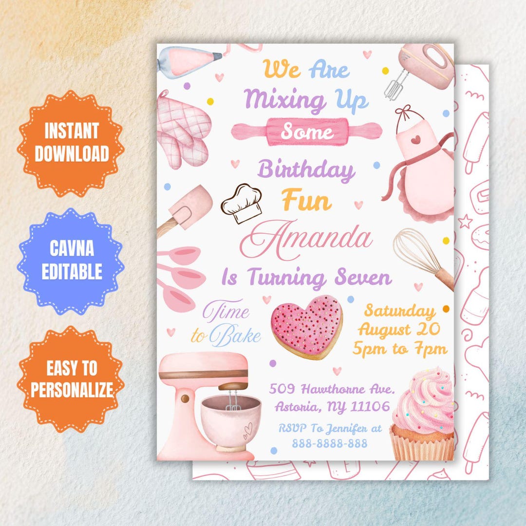 EDITABLE Baking Birthday Invitation, Kitchen Party Invite Template ...