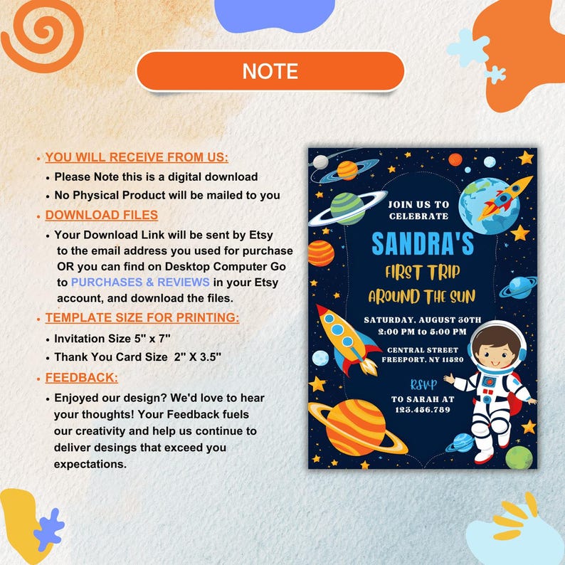 Astronaut Birthday Party Invitation: Galaxy Rocket Ship Theme (editable ...