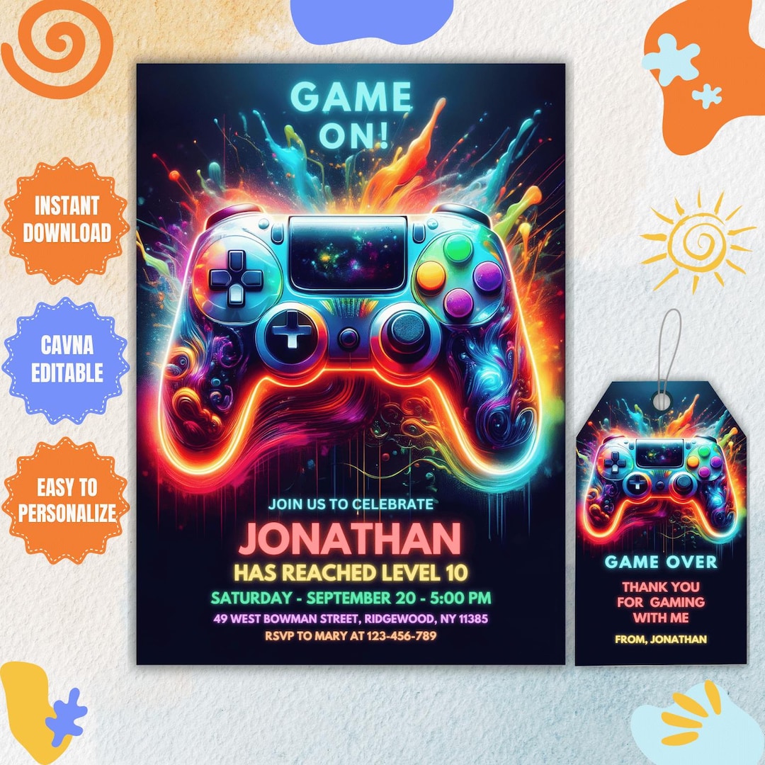 Editable Video Game Birthday Party Invitation Template, Digital Gaming ...