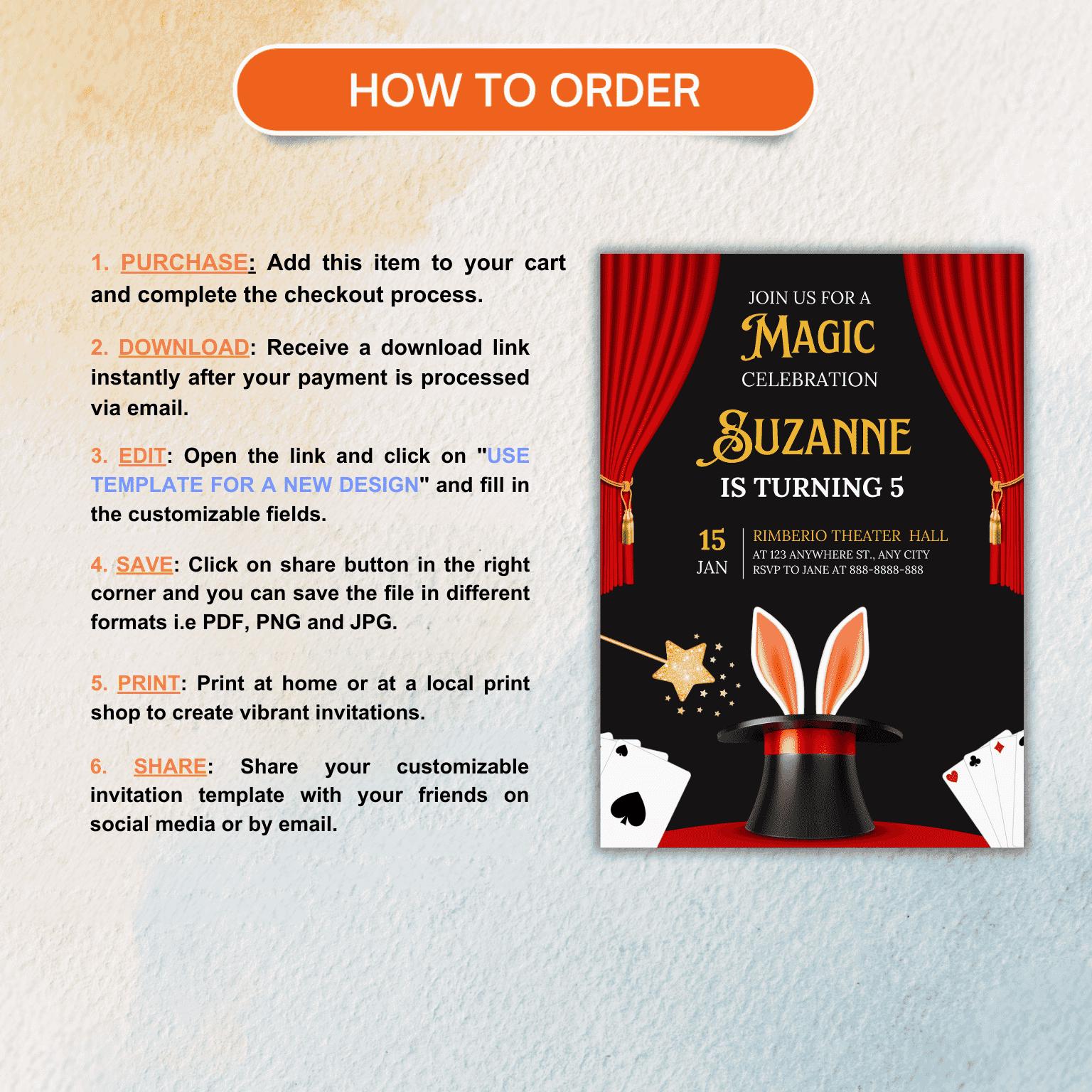 EDITABLE Magic Party Invitation, Magic Birthday Invitation, Magician ...