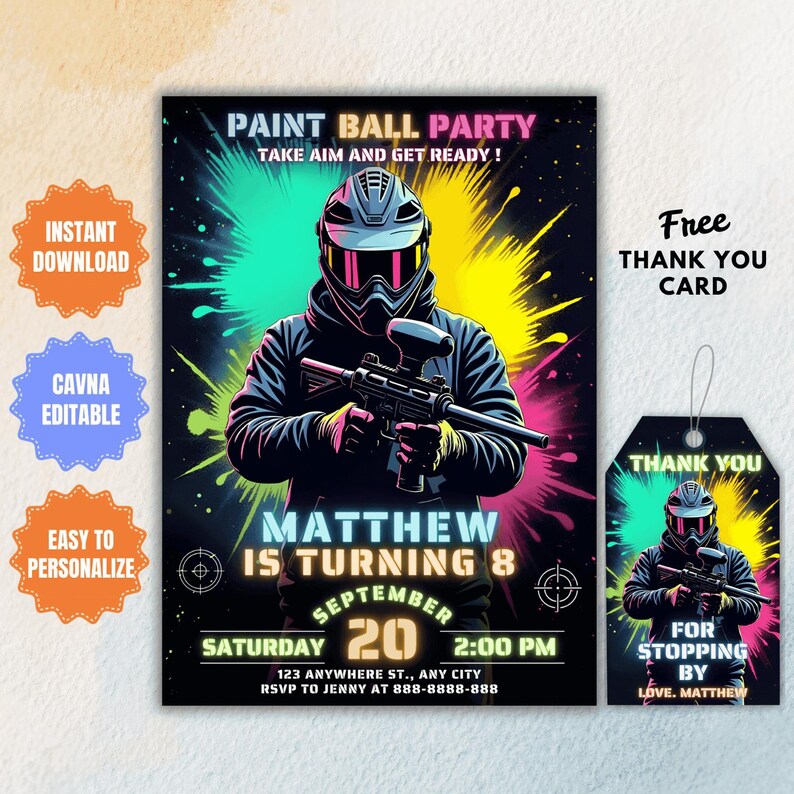 Editable Paintball Party Invitation, Paintball Birthday Invitation ...