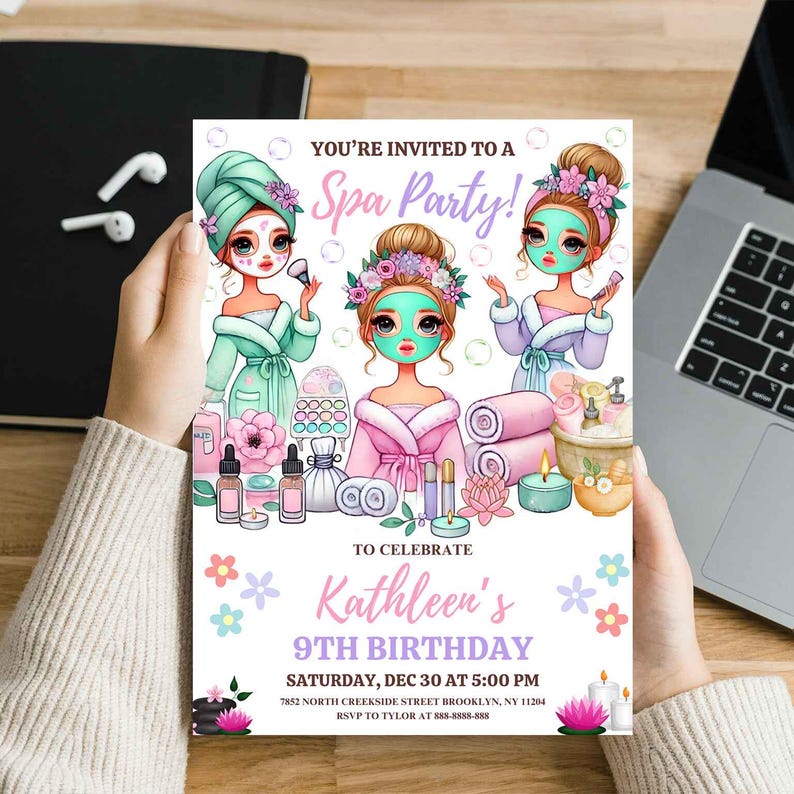 Editable Spa Party Birthday Invitation, Pamper Party Birthday Invite ...