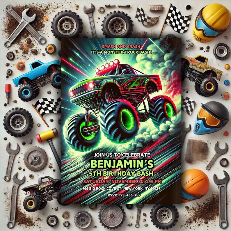 Editable Boy Birthday Party Invitation, Monster Truck Party Digital ...