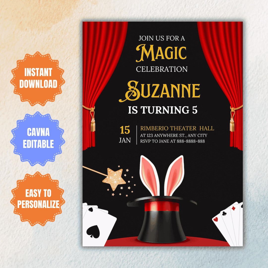 EDITABLE Magic Party Invitation, Magic Birthday Invitation, Magician ...