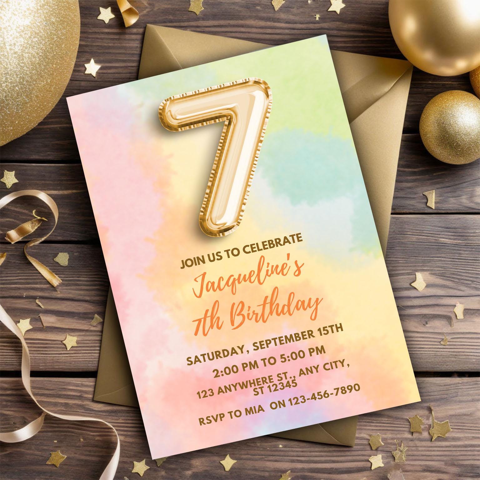 Editable 7th Birthday Invitation Template, 7th Birthday Party Girls ...