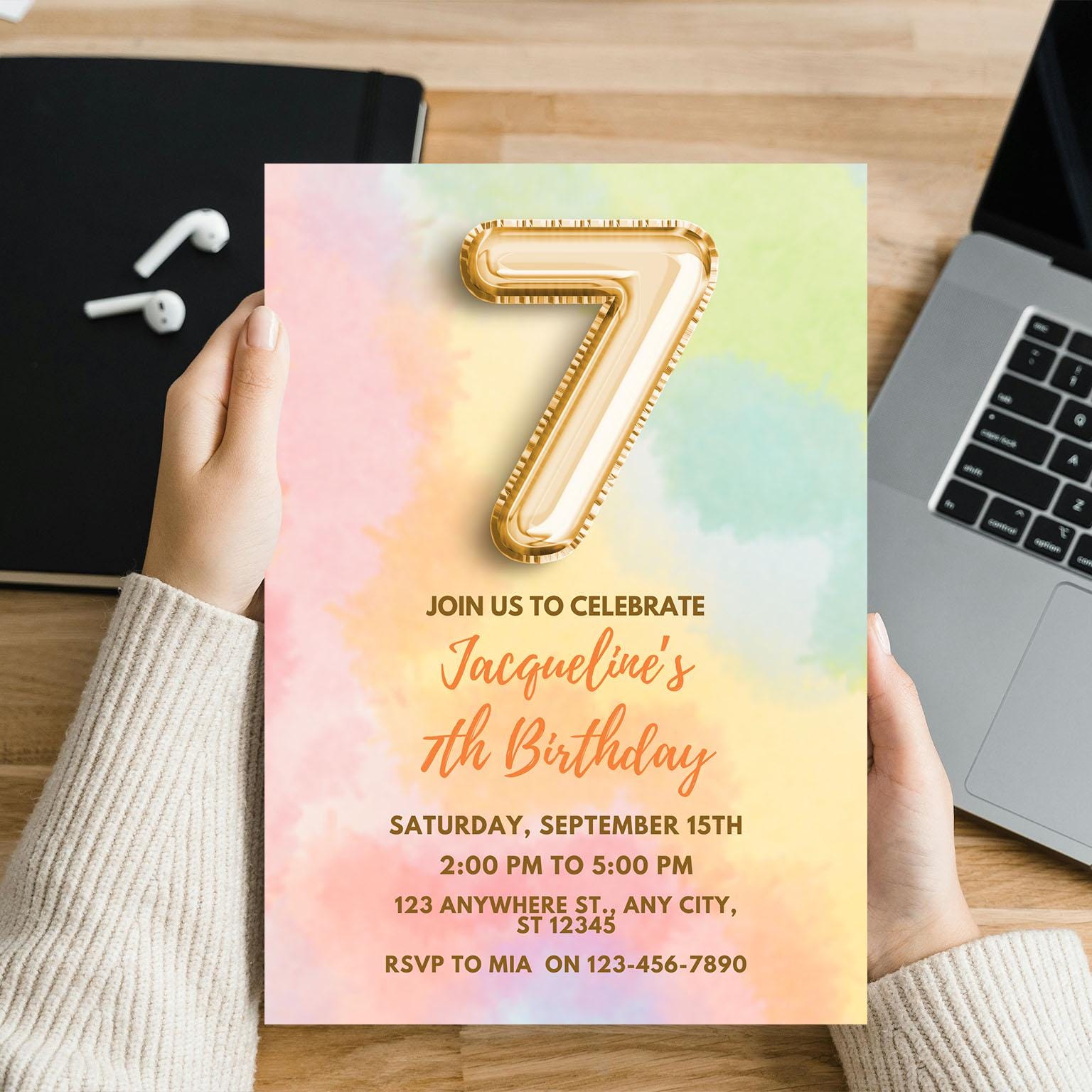 Editable 7th Birthday Invitation Template, 7th Birthday Party Girls ...