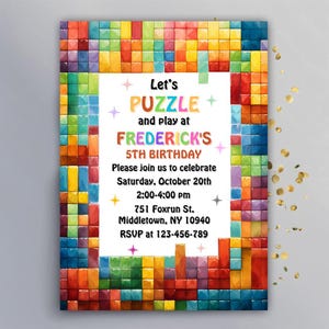 Editable Block Puzzle Birthday Invitation: Building Blocks Theme ...