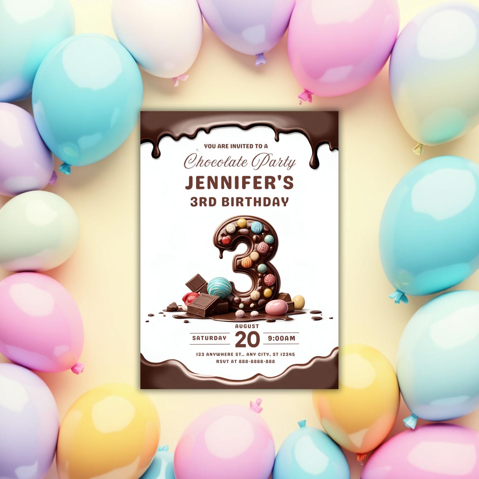 Editable Chocolate Birthday Invitation, Chocolate Party Template ...