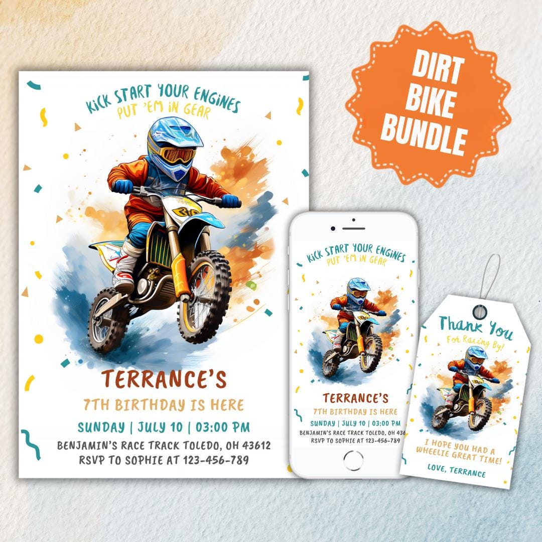 Editable Dirt Bike Birthday Invitation, Dirt Bike Mobile Racing ...