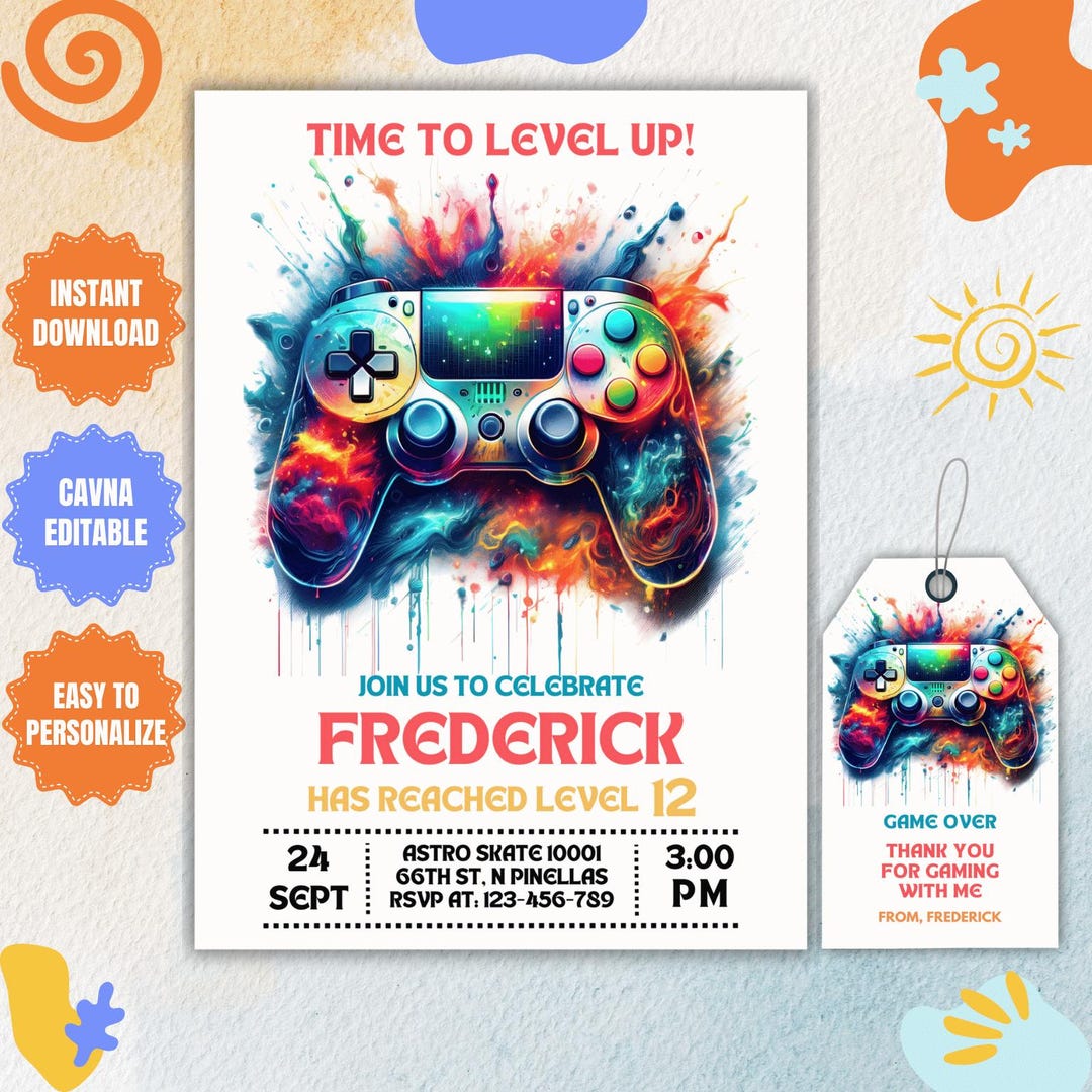 Editable Video Game Birthday Invitation, Gamer Girl Boy Birthday Party ...
