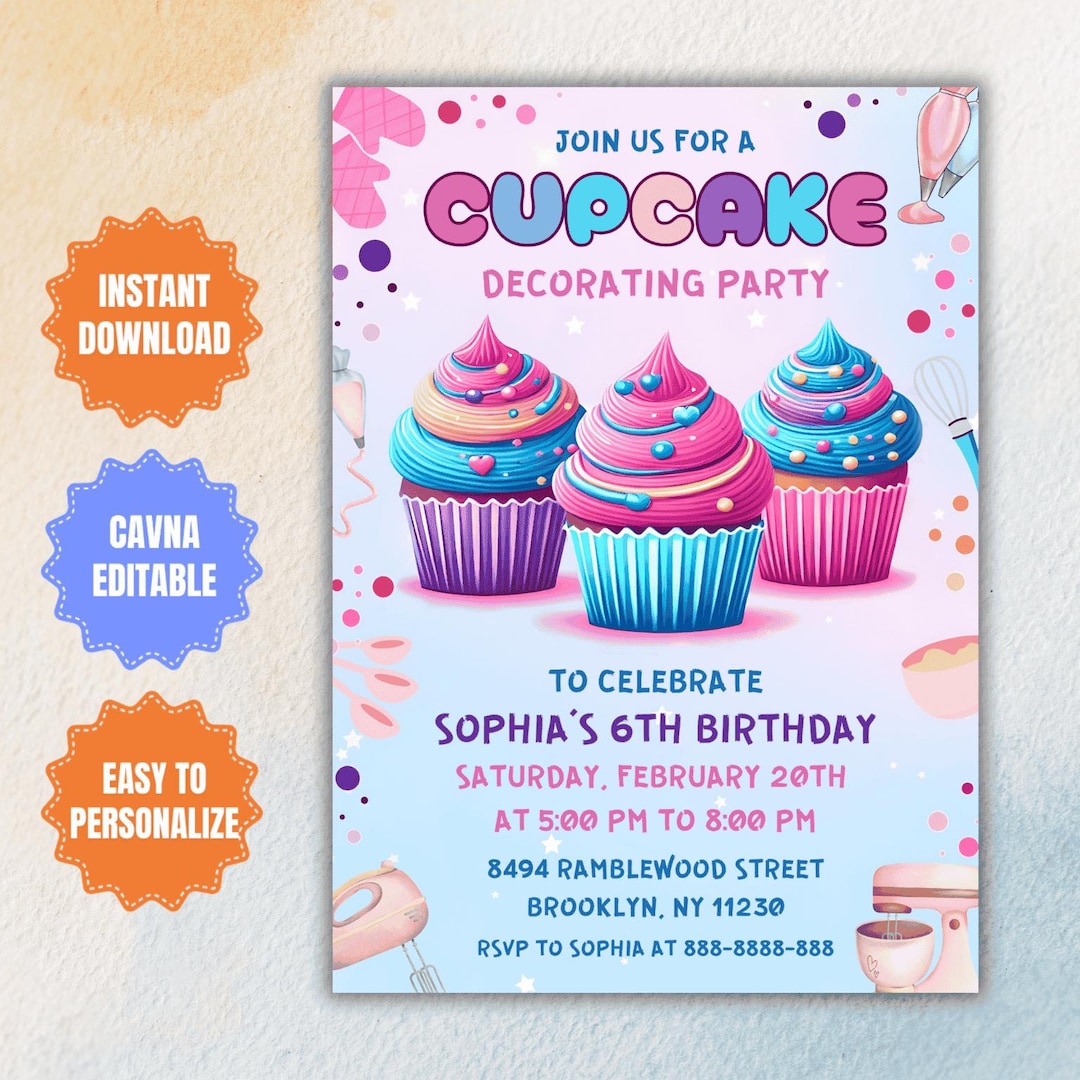 Cupcake Decorating Party Invitation: Editable Baking Birthday Invite ...