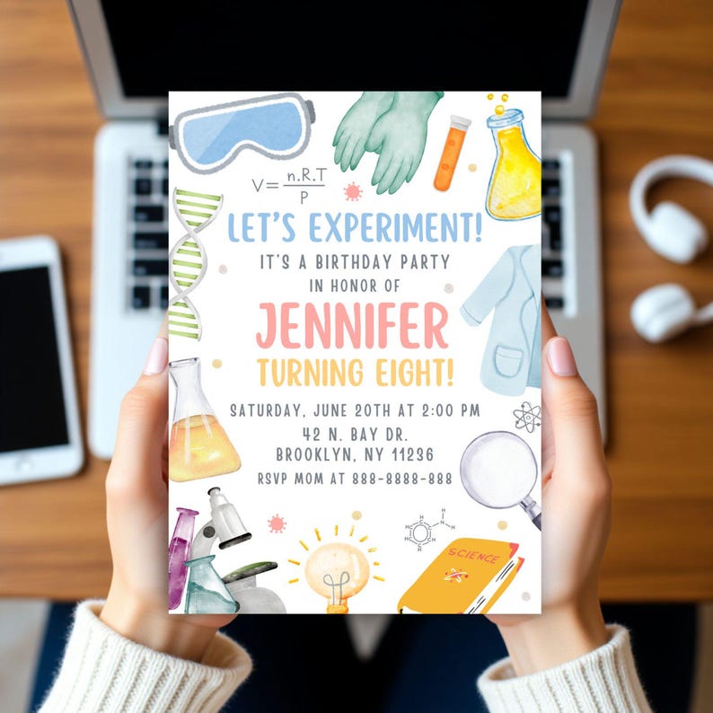 Editable Science Birthday Party Invitation: Lab Experiment Theme ...