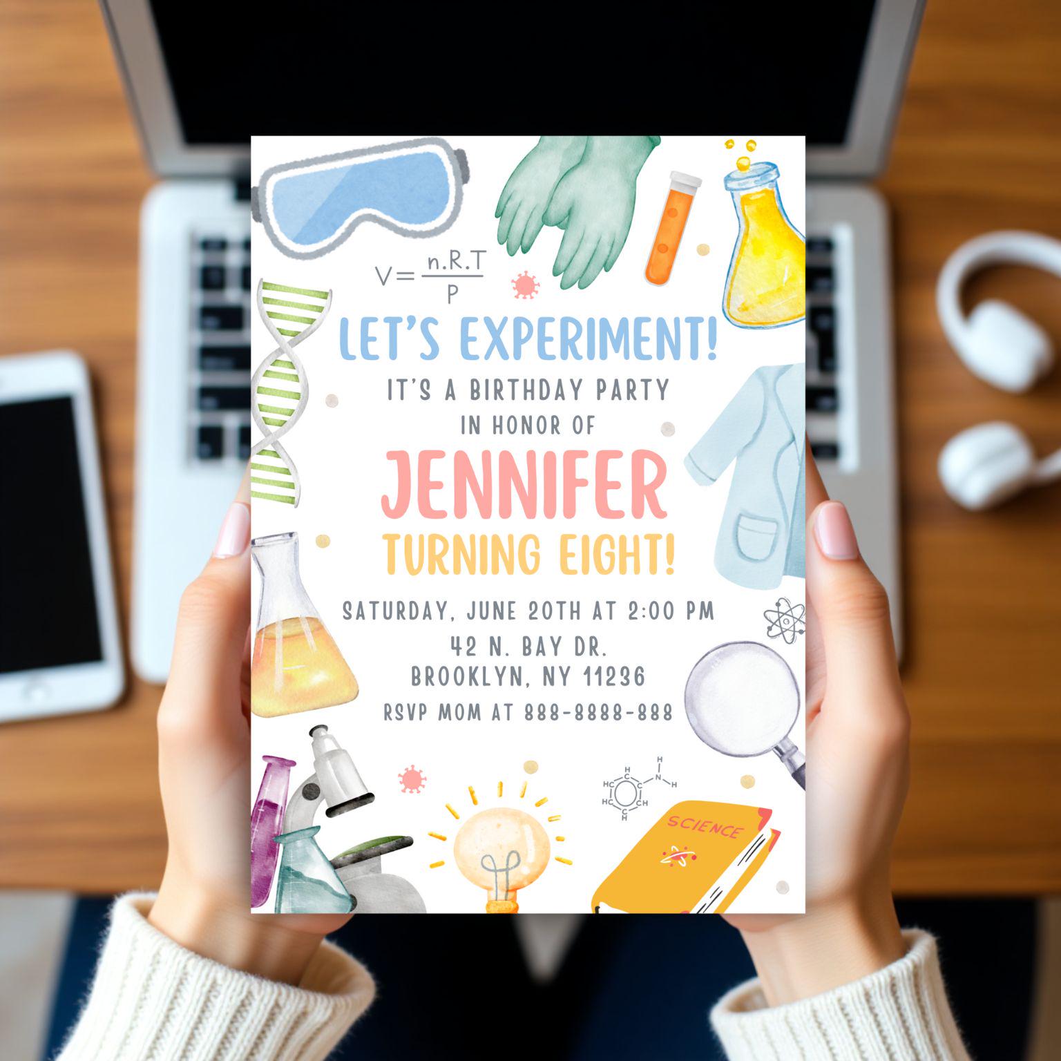 Editable Science Birthday Party Invitation: Lab Experiment Theme ...