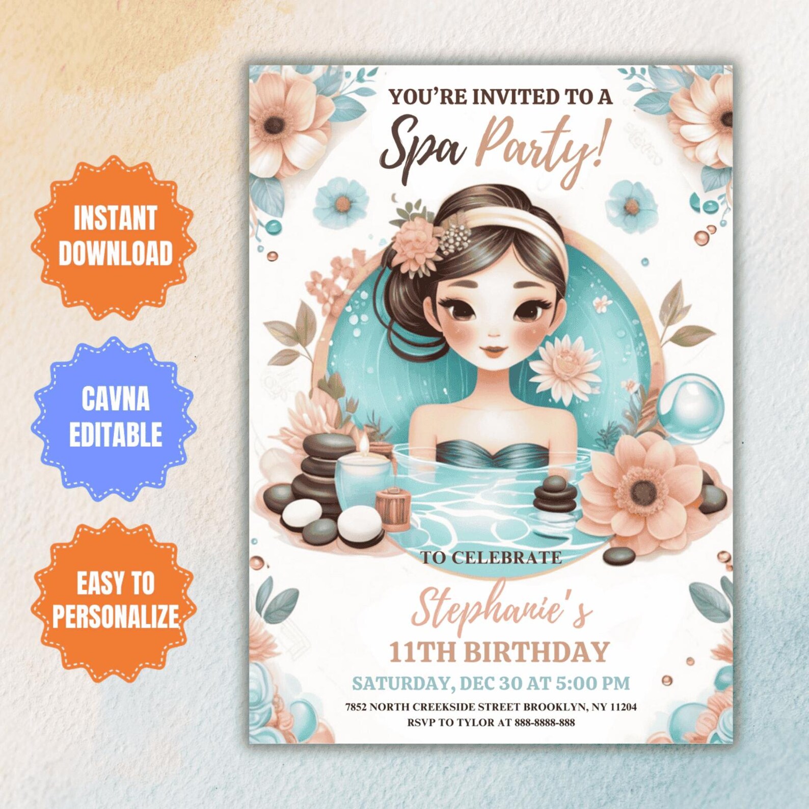 Editable Pamper Birthday Party Invitation, Join Us for A Spa Party ...