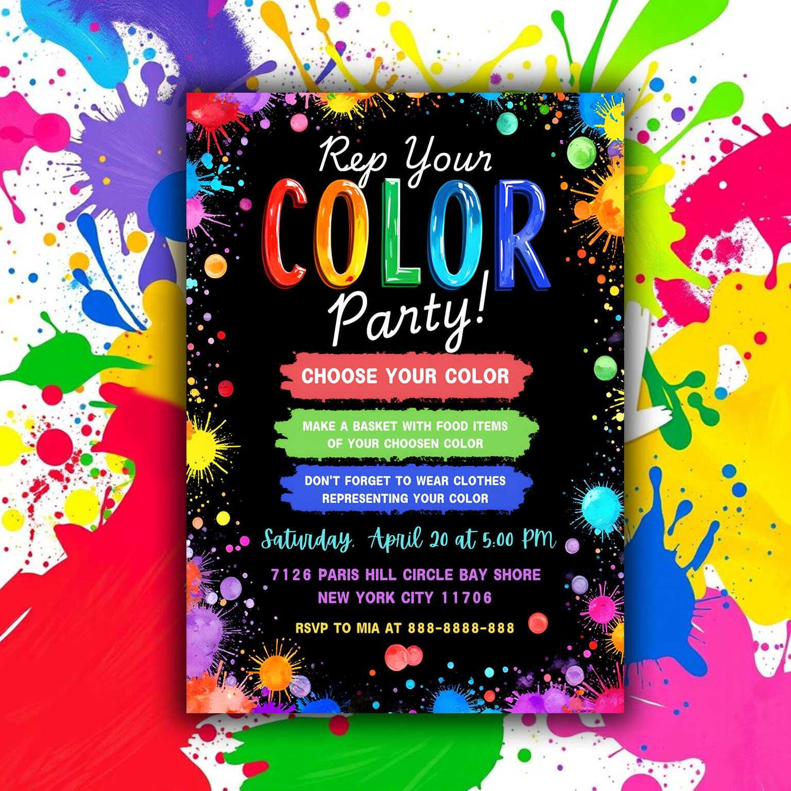 Editable Birthday Invitation, Rep Your Color Invitation, Color Theme ...