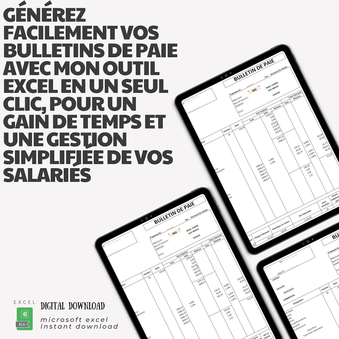 Modèle Bulletin De Paie Excel Automatique Marocaine (payroll ǀ Wage ...