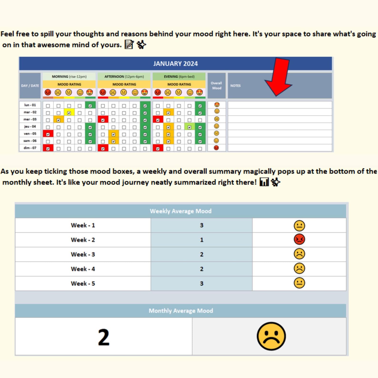 Daily Mood Tracker: Excel Spreadsheet Template (instant Download) - Etsy