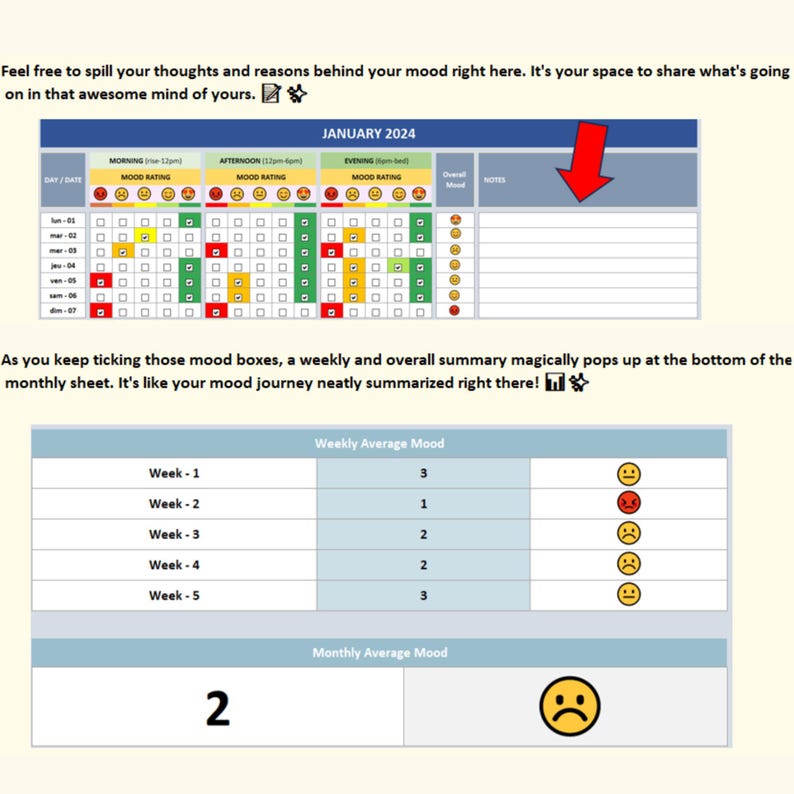 Daily Mood Tracker: Excel Spreadsheet Template (instant Download) - Etsy