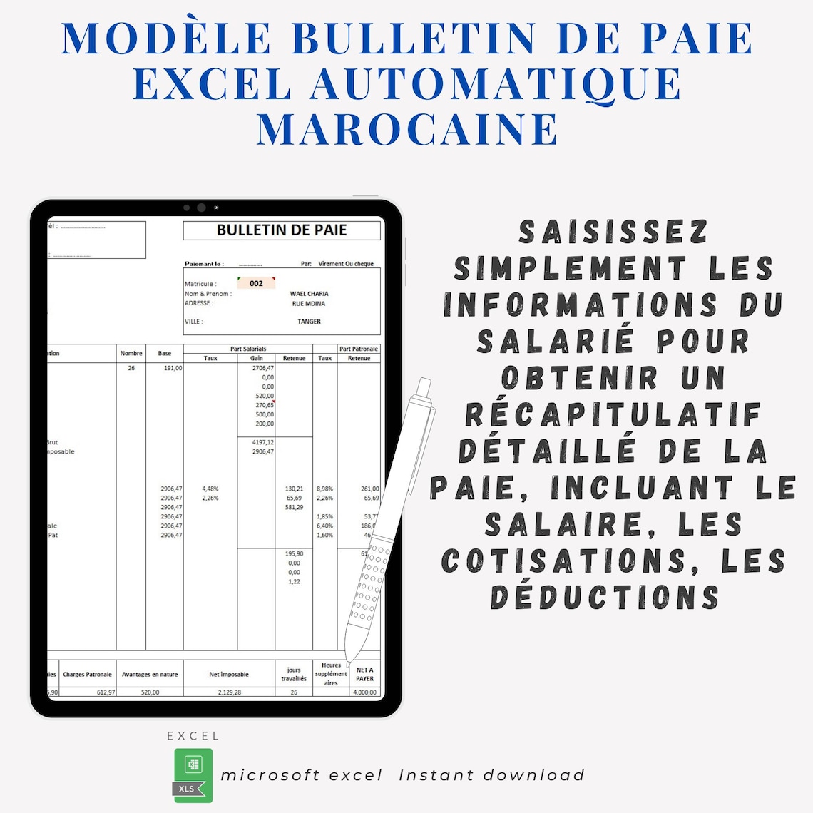 Modèle Bulletin De Paie Excel Automatique Marocaine (payroll ǀ Wage ...