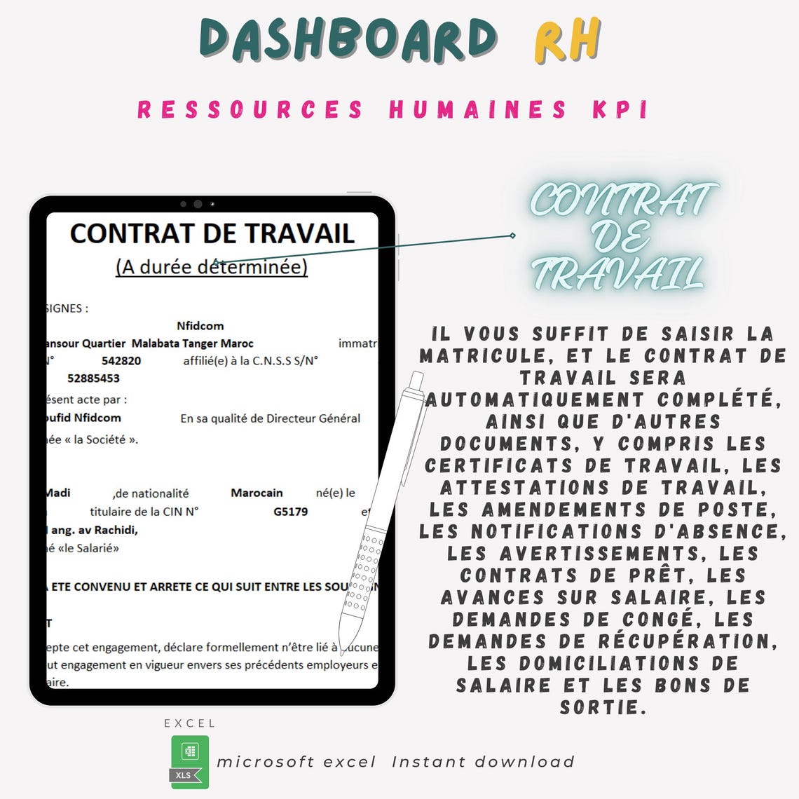 Human Resources Dashboard in Microsoft Excel in French - Etsy