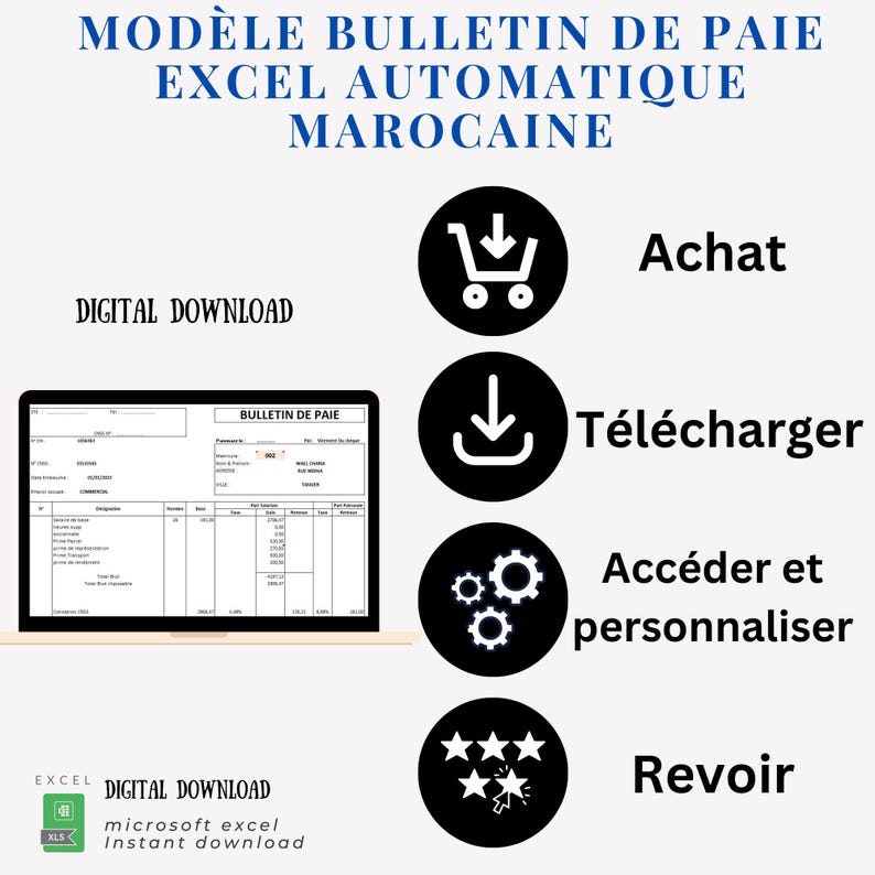 Modèle Bulletin De Paie Excel Automatique Marocaine (payroll ǀ Wage ...