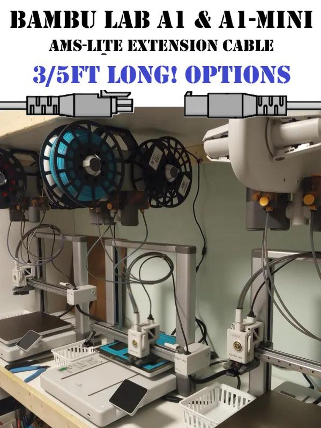 Bambu Lab AMS Lite Extension Cable: 4-pin Connector for A1 & A1-mini 3D ...