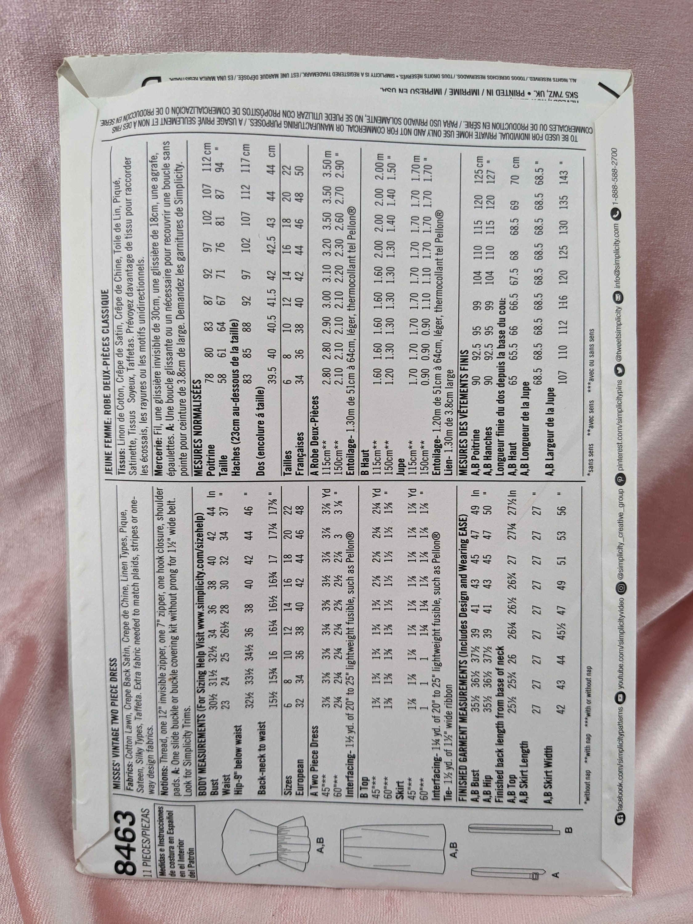 Simplicity 8463 Retro Sewing Pattern 1940s Style Misses Dress in Two ...