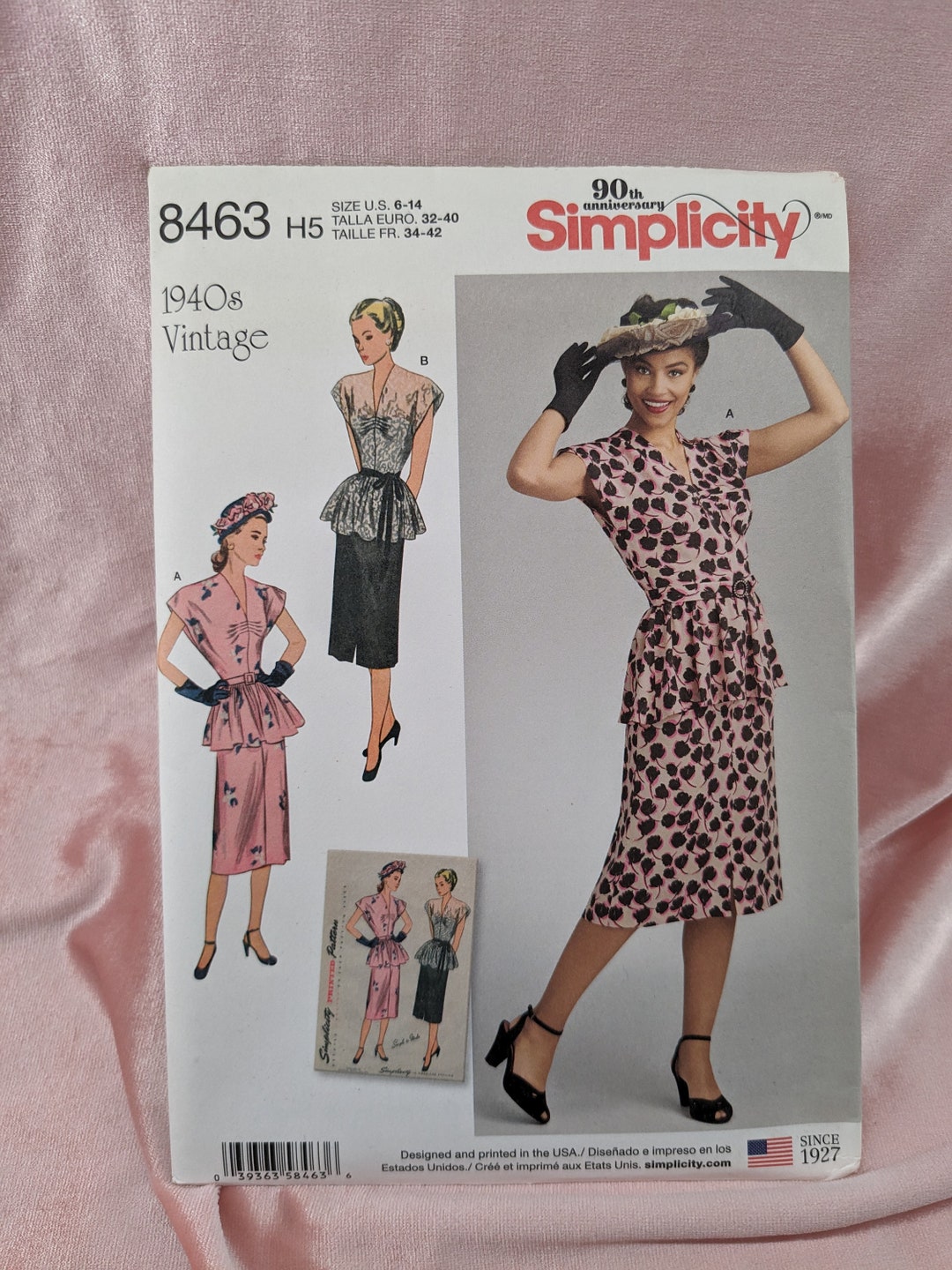 Simplicity 8463 Retro Sewing Pattern 1940s Style Misses Dress in Two ...