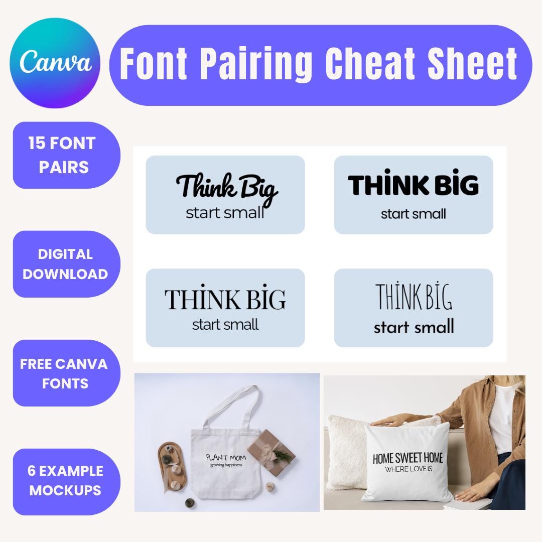 Canva Font Pairing Cheat Sheet | 15 Free Font Combinations (ebook) - Etsy