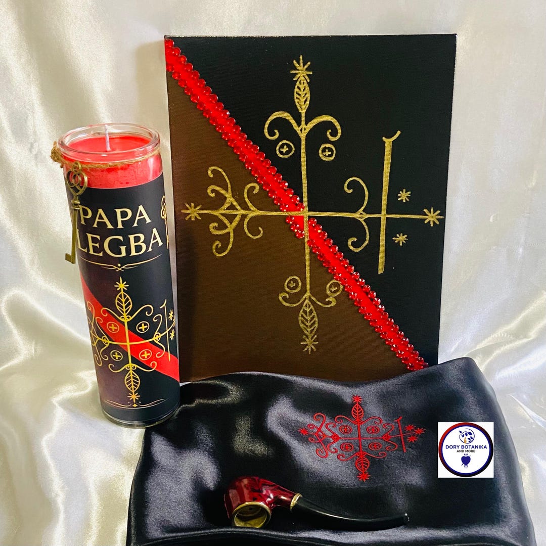 Papa Legba Road Opener Ritual Set – Candle, Veve Altar Cloth/headwrap ...