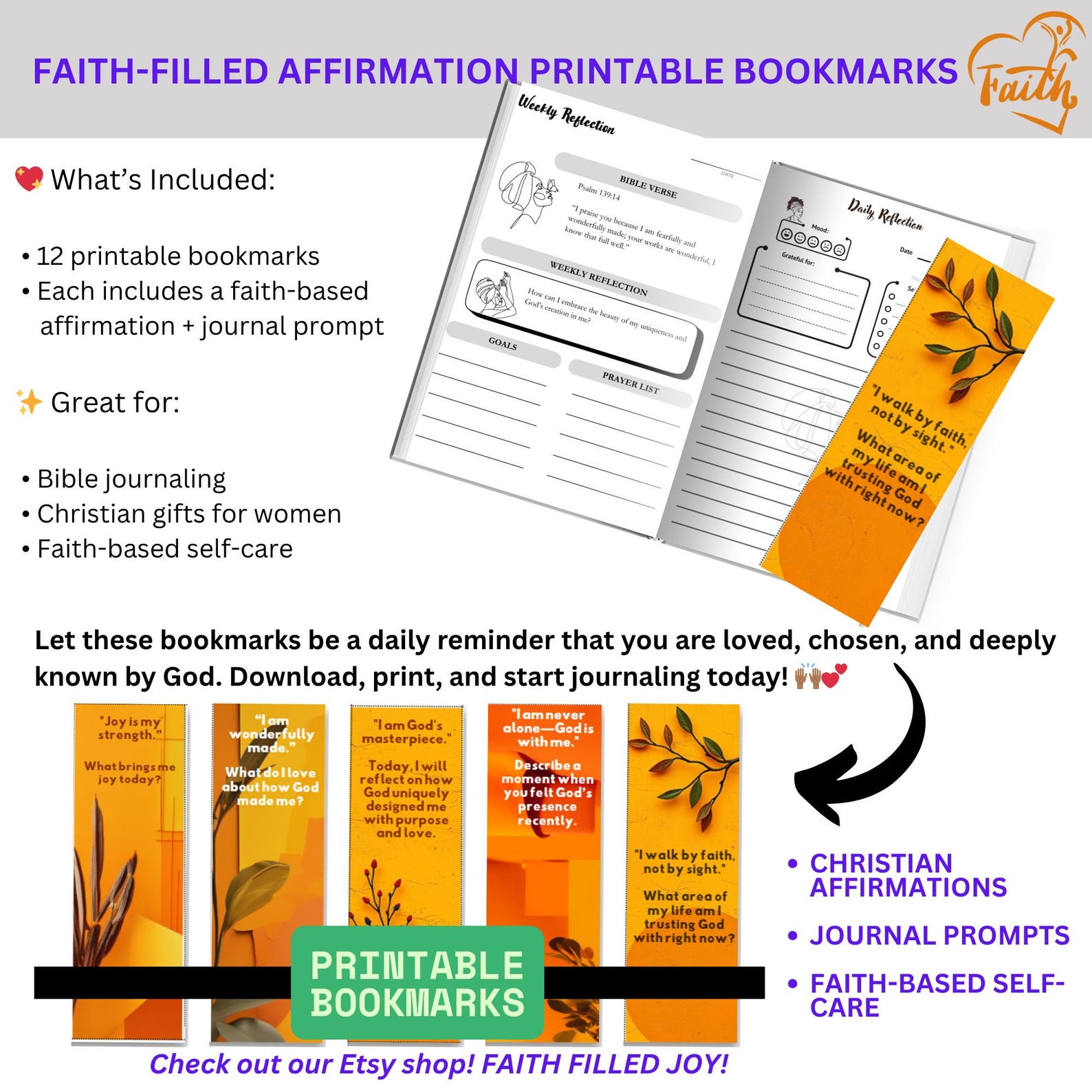 Faith-filled Affirmation Printable Bookmarks With Journal Prompts - Etsy