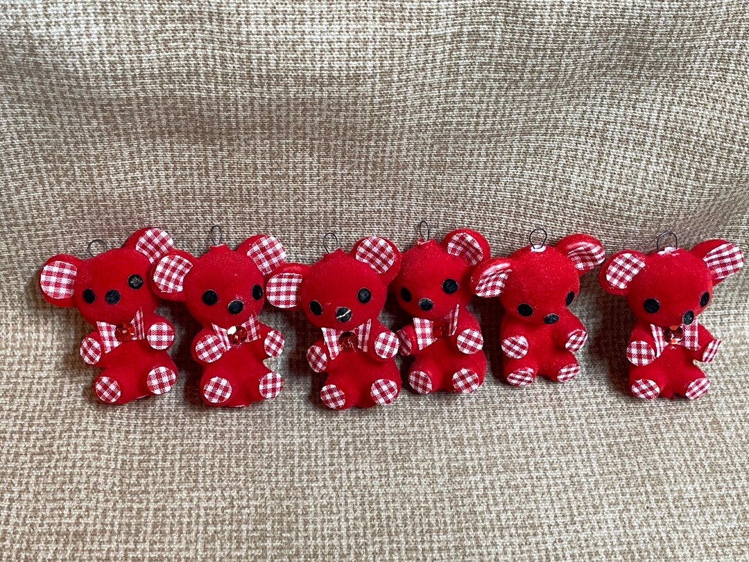 Vintage MCM Red Flocked Mice Christmas Ornaments Set of 6/tree ...