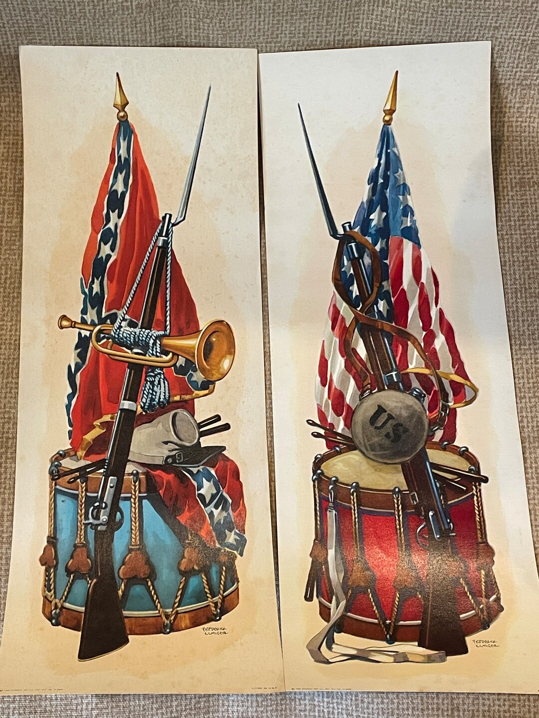 Vintage Frederick Elmiger Revolutionary War Drums And Flags Portraits50s Wall Decor50s