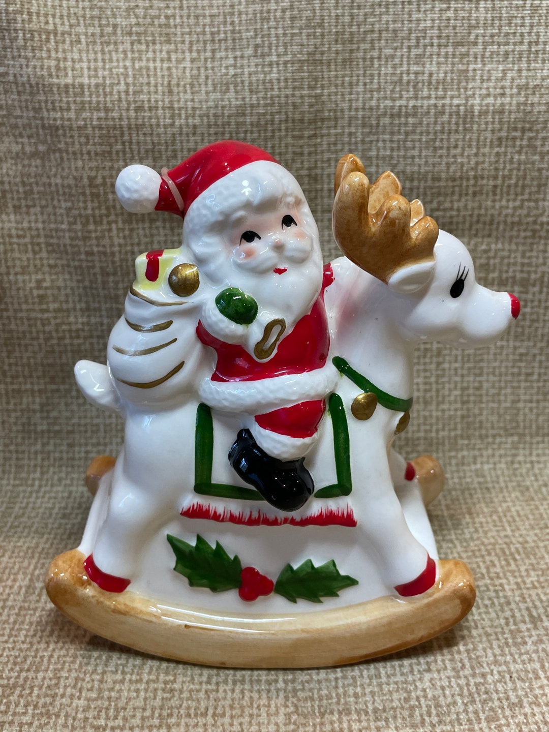 Vintage Santa on Rudolph Rocking Horse Music Box/lund Lites/santa on ...