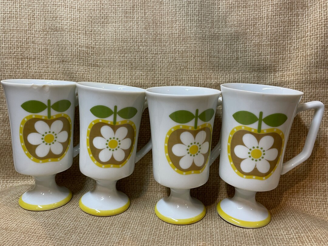 Vintage MCM Country Fair by JSC Flower Power Pedestal Mugs Set of 4 ...