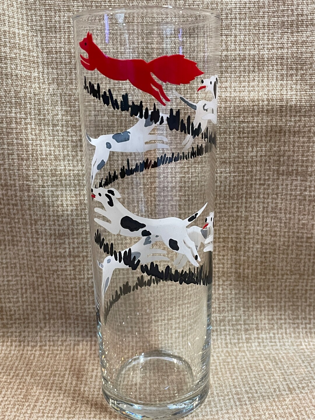 Vintage Libbey 1940's Red Fox and Hound Tally Ho Tall Glass/fox and ...