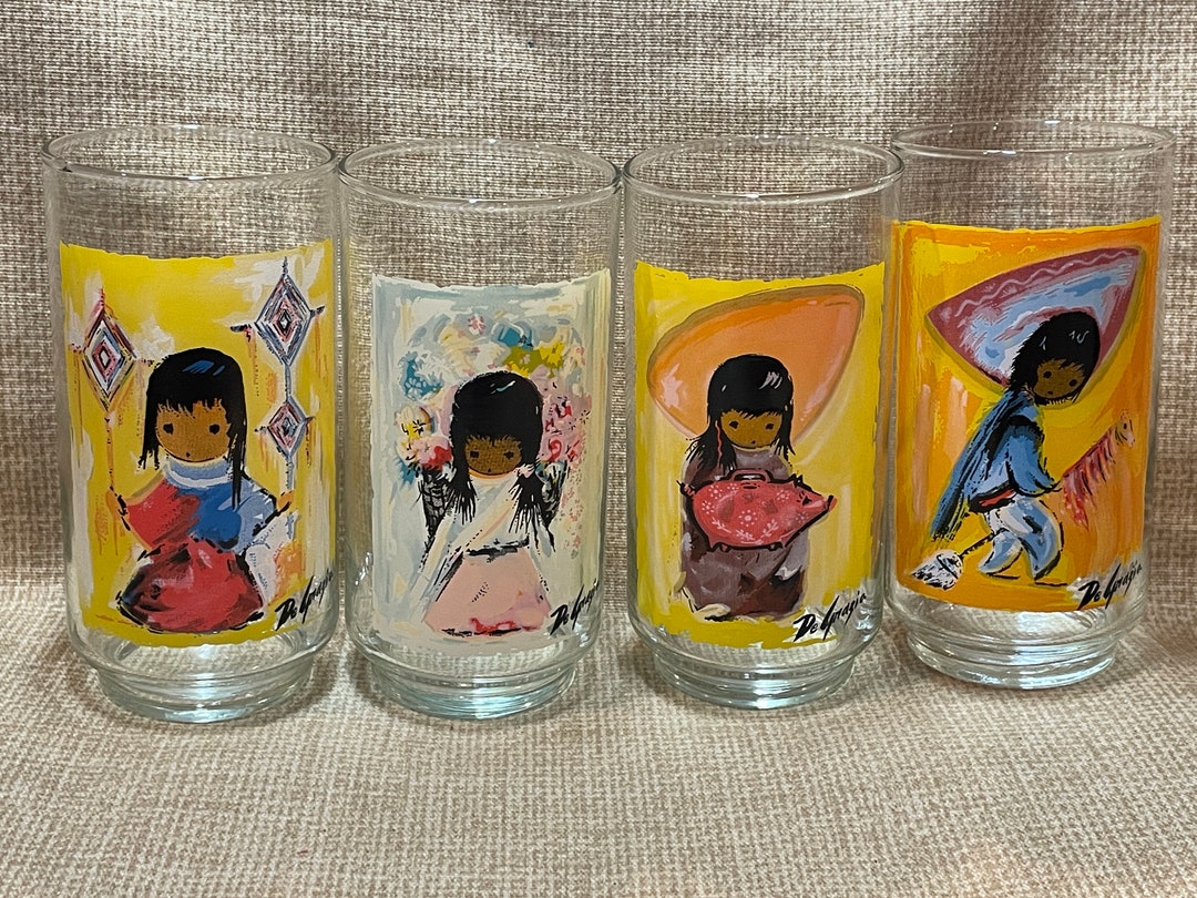 Vintage De Grazia Art Tumbler Glasses Set of 4/libbey De Grazia Glasses ...