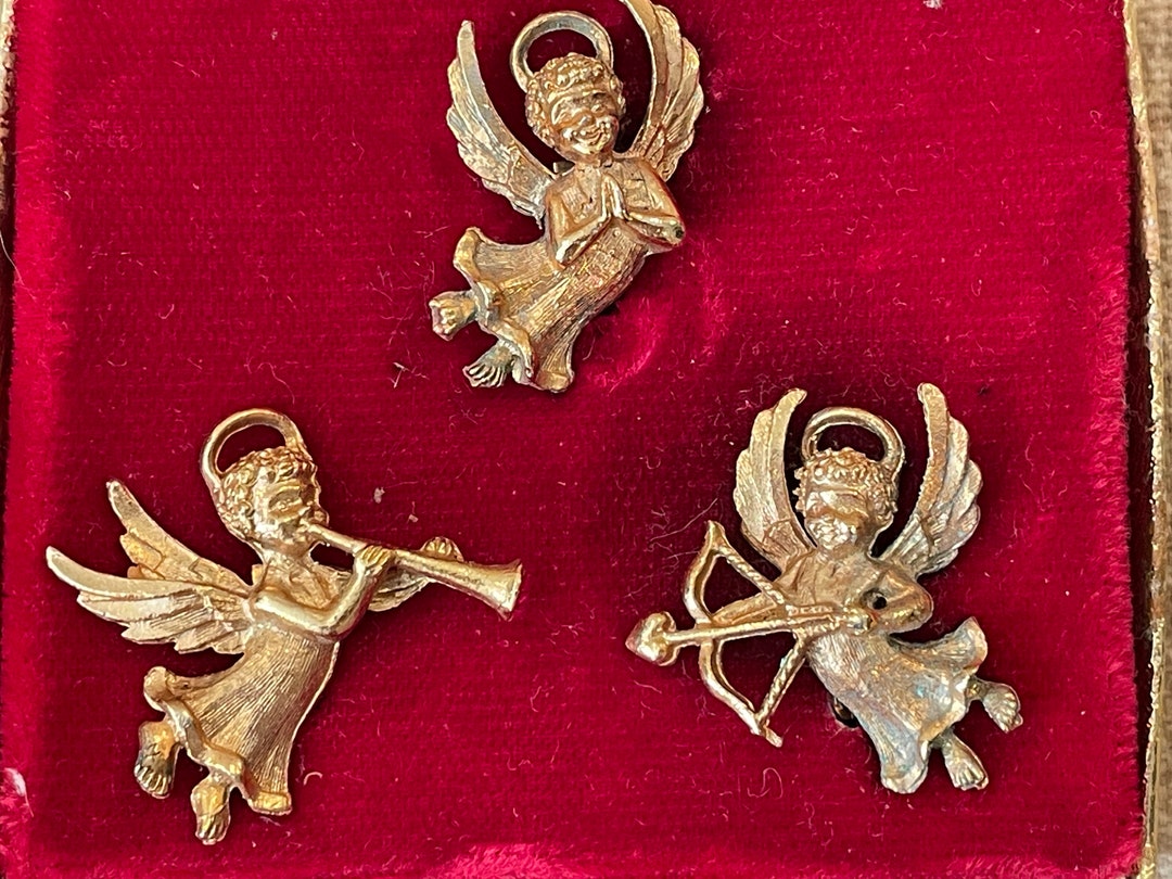 Vintage Angel Trio Pin Set/angel Pins/trumpet Angel/praying Angel/cupid ...