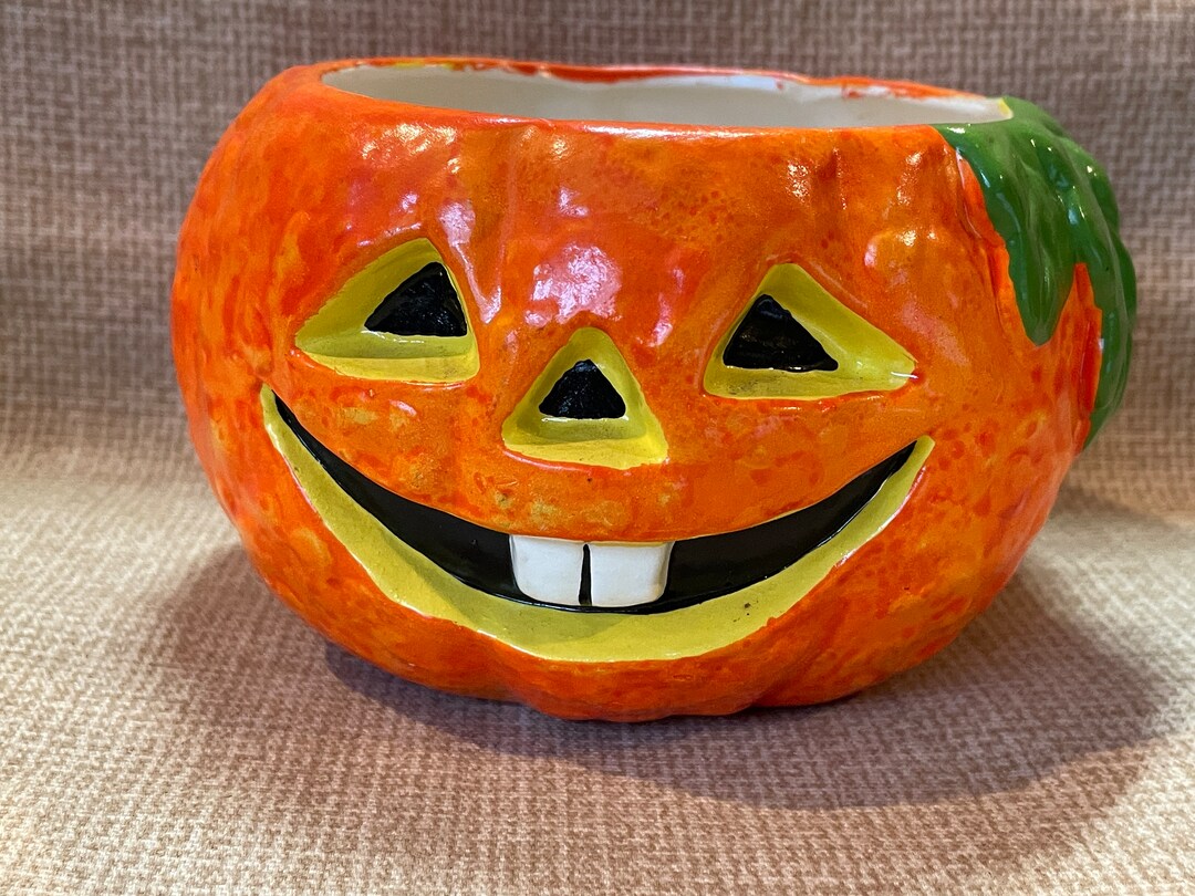 Vintage Ceramic Halloween Jack O Lantern Pumpkin Planter/pumpkin Candy ...