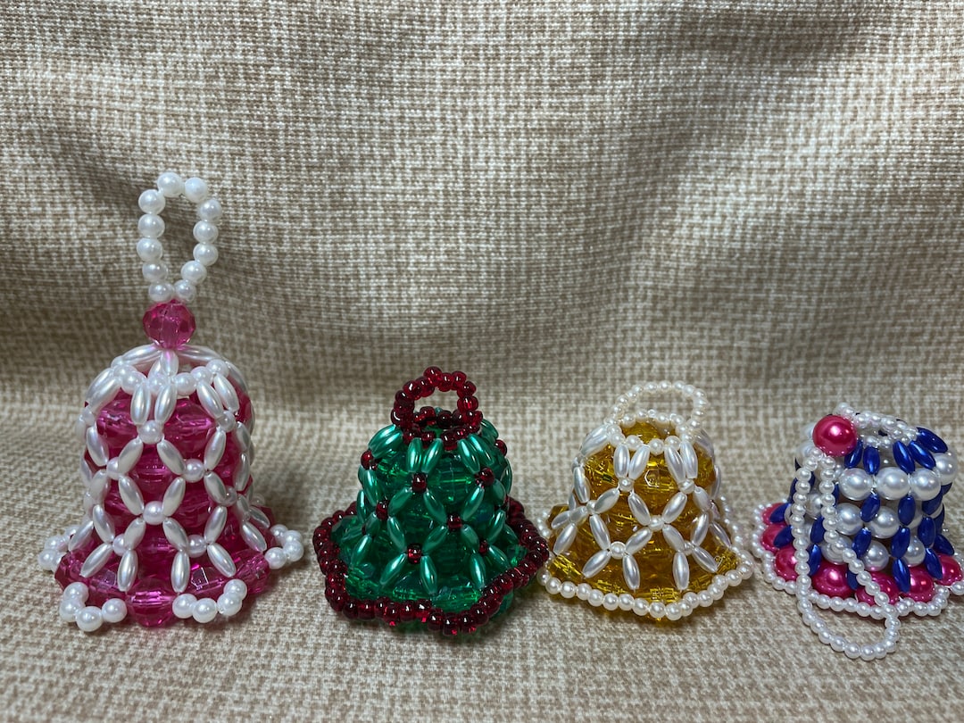 Handmade Beaded Bell Ornaments Set of 4/mini Beaded Bells/christmas ...