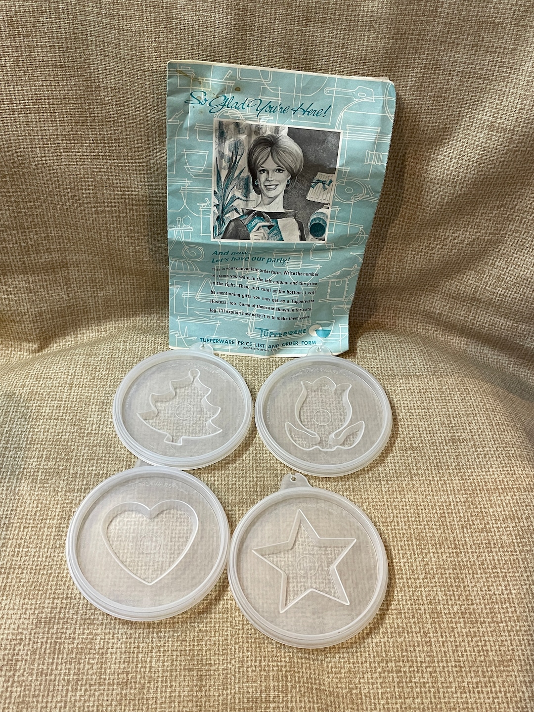 Vintage 1969 Tupperware Jel-n-serve Lids Set of 4/tulip/tree/star/heart ...