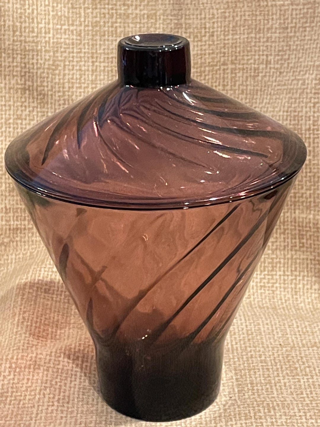 Vintage Hazel Atlas Amethyst Swirled Pattern Candy Dish With Lid/purple ...