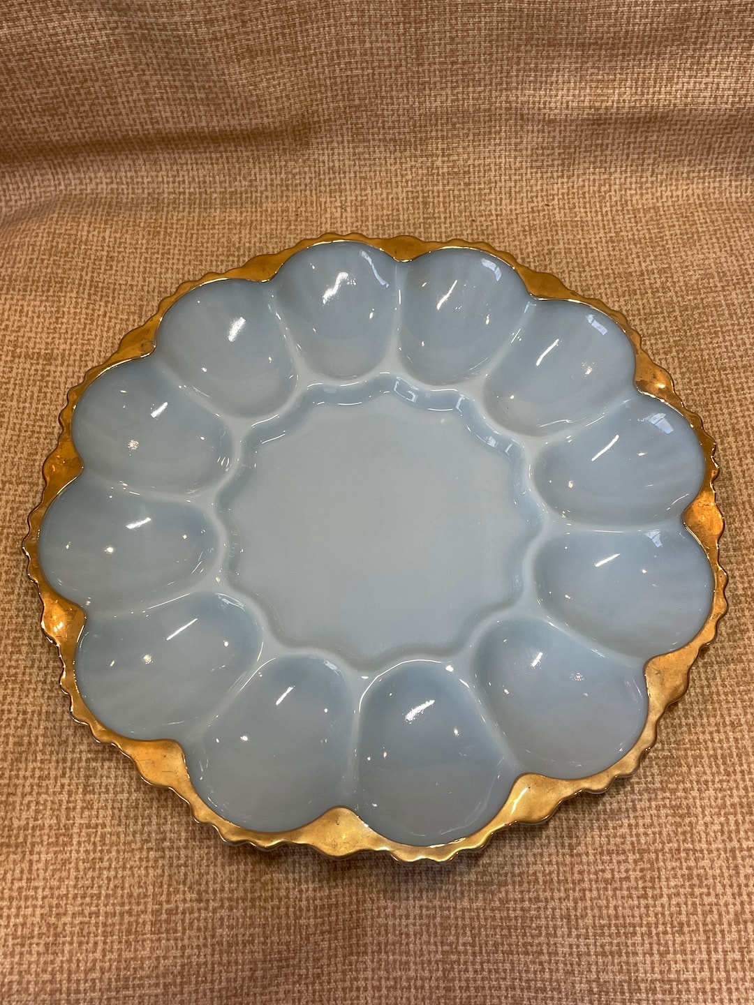 Vintage Delphite Blue Milk Glass Egg Serving Plate/anchor Hocking/egg ...
